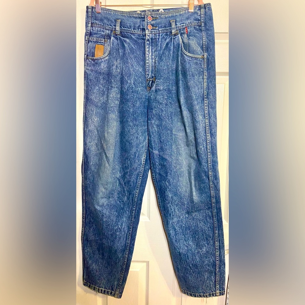 Vtg Bugle Boy Jeans Pleated & Cuffed Mens Blue Acid W… - Gem